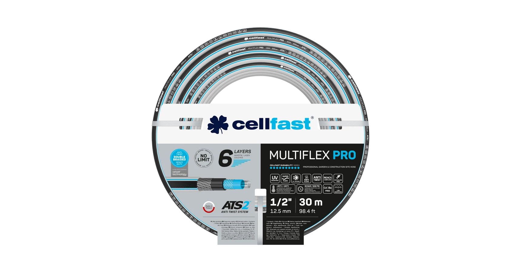 CELLFAST multiflex pro 6 rétegű locsolótömlő 1/2″ 30 m